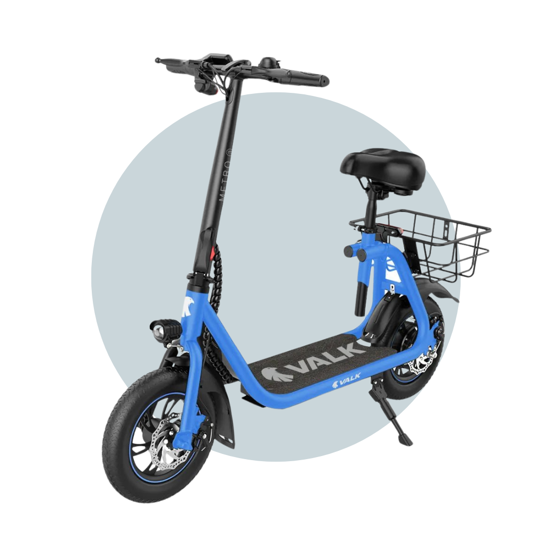 Valk Basket-Volt Blue eScooter with Comfortable Seat